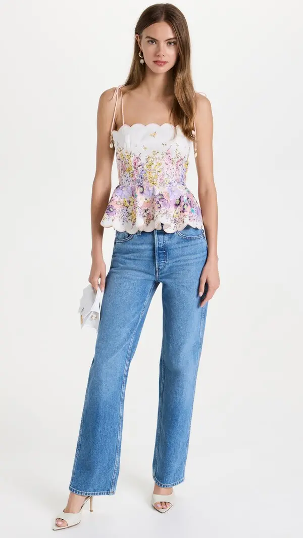 Zimmermann Jude Scallop Floral Print Top In Peach Gradient Floral